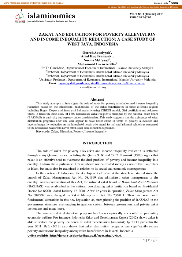 (PDF) Zakat and Education for Poverty Alleviation and Income Inequality Reduction: A Case Study ...