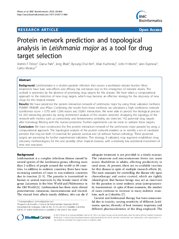 (PDF) Protein network prediction and topological analysis in Leishmania ...
