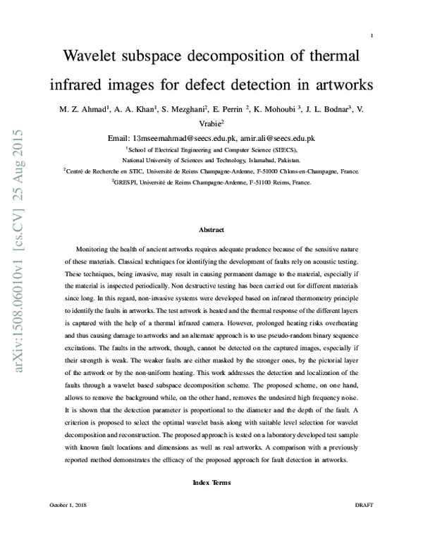 (PDF) Wavelet subspace decomposition of thermal infrared images for defect detection in artworks