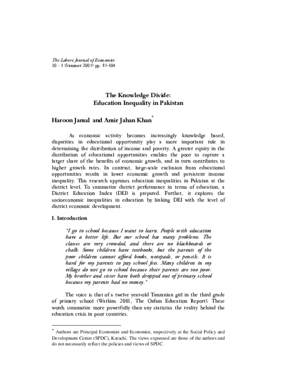(PDF) The Knowledge Divide: Education Inequality in Pakistan