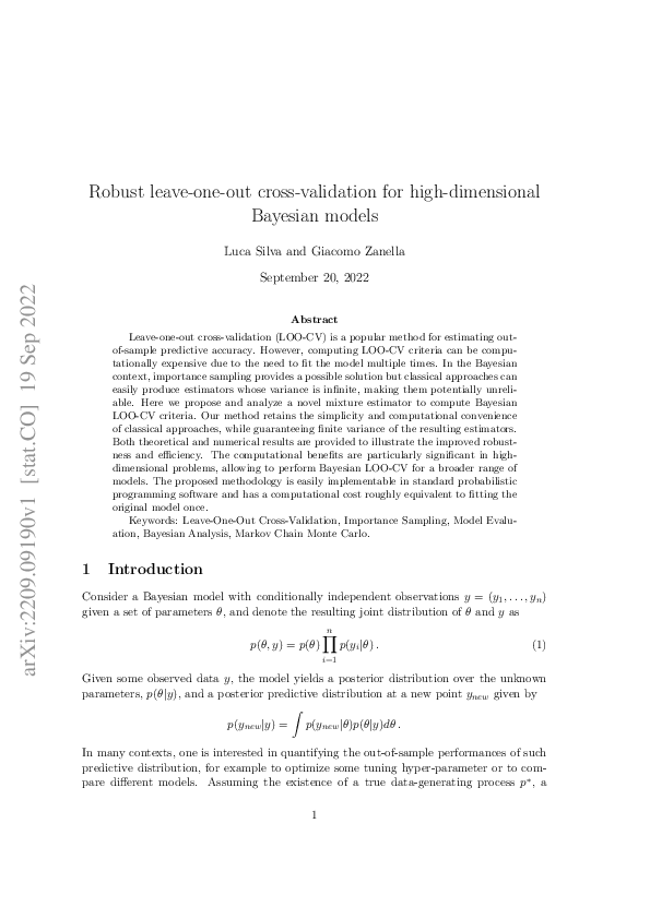 (PDF) Robust leave-one-out cross-validation for high-dimensional Bayesian models