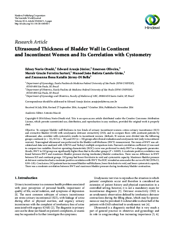 (PDF) Ultrasound Thickness of Bladder Wall in Continent and Incontinent ...