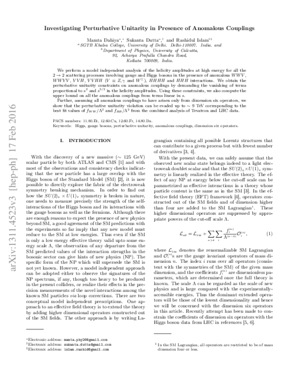 (PDF) Unitarizing $VV$ Scattering in Light Higgs Scenarios
