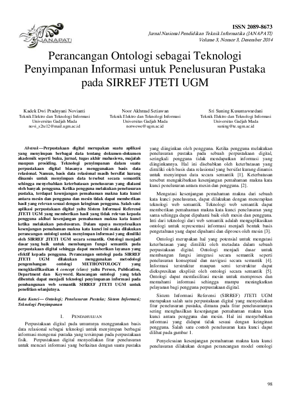 (PDF) Perancangan Ontologi sebagai Teknologi Penyimpanan Informasi ...