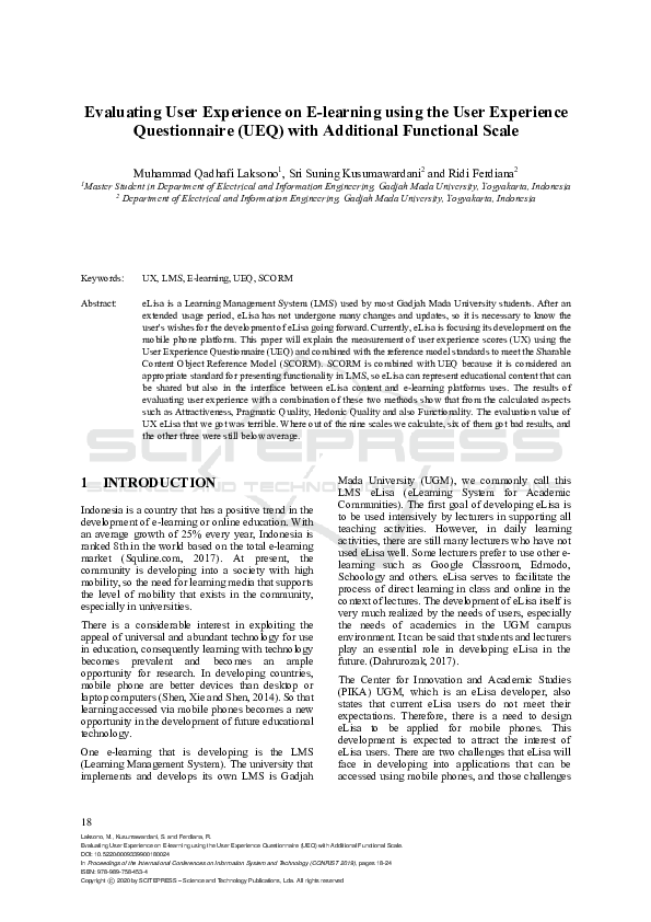 Pdf Evaluating User Experience On E Learning Using The User