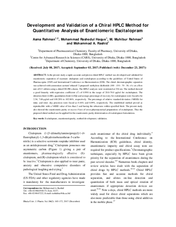 (PDF) Development and validation of a chiral HPLC method for rapid ...