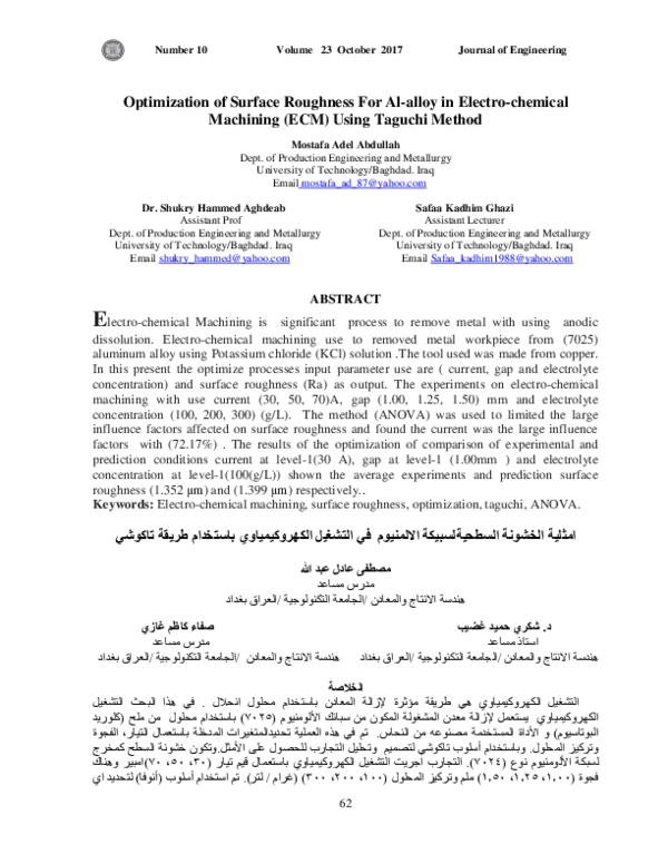 (PDF) Optimization of Surface Roughness for Al-alloy in Electro-chemical Machining (ECM) using ...