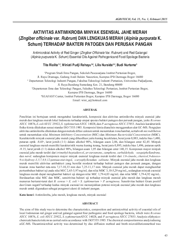 (PDF) AKTIVITAS ANTIMIKROBA MINYAK ESENSIAL JAHE MERAH (Zingiber ...