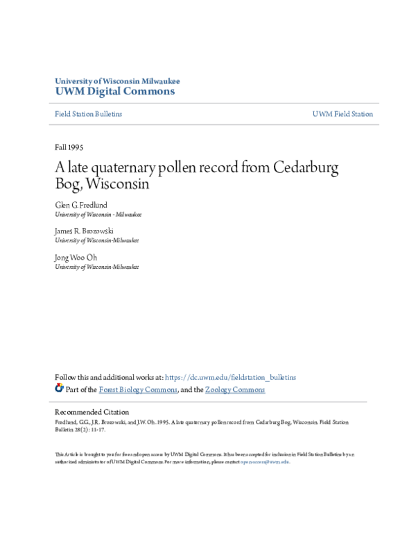 (PDF) A late quaternary pollen record from Cedarburg Bog, Wisconsin
