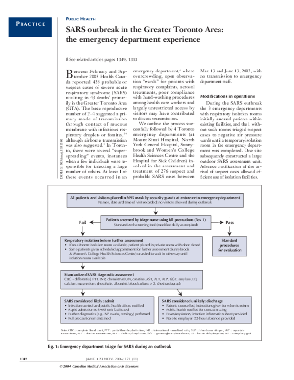 (PDF) SARS outbreak in the Greater Toronto Area: the emergency ...