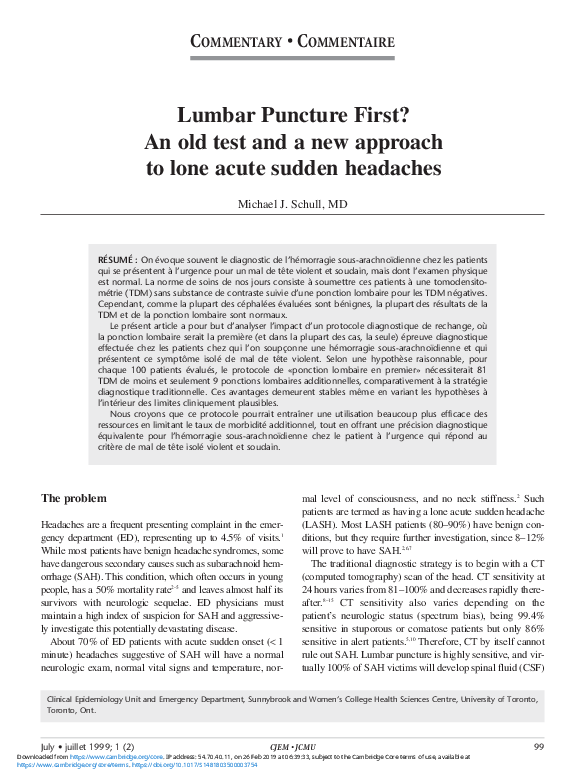 (PDF) Lumbar Puncture First? An old test and a new approach to lone ...