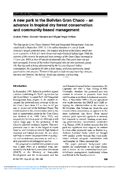 (PDF) A new park in the Bolivian Gran Chaco – an advance in tropical ...