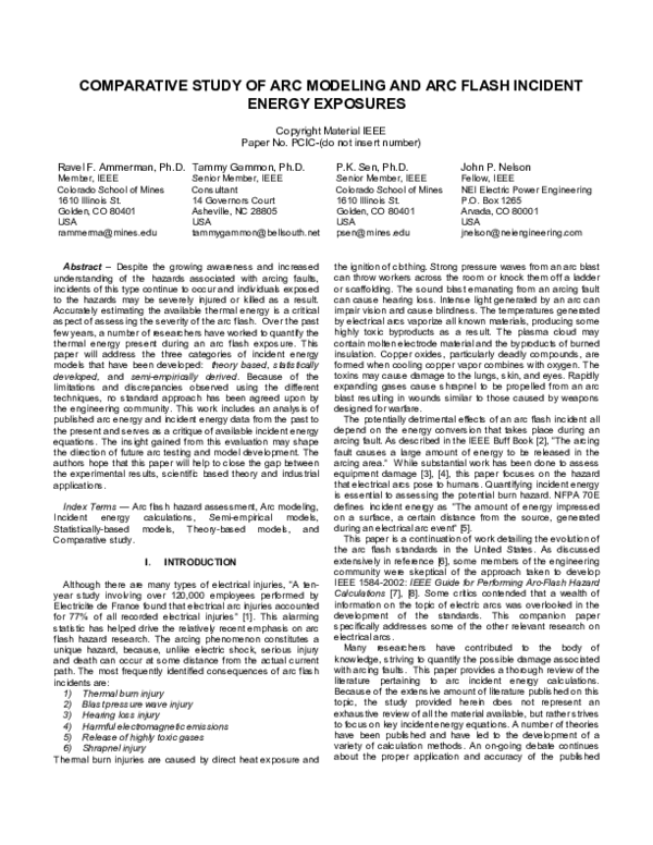 (PDF) Comparative study of arc modeling and arc flash incident energy ...