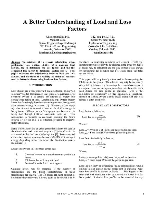 (PDF) A Better Understanding of Load and Loss Factors
