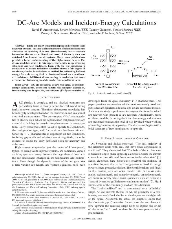 (PDF) DC-Arc Models and Incident-Energy Calculations