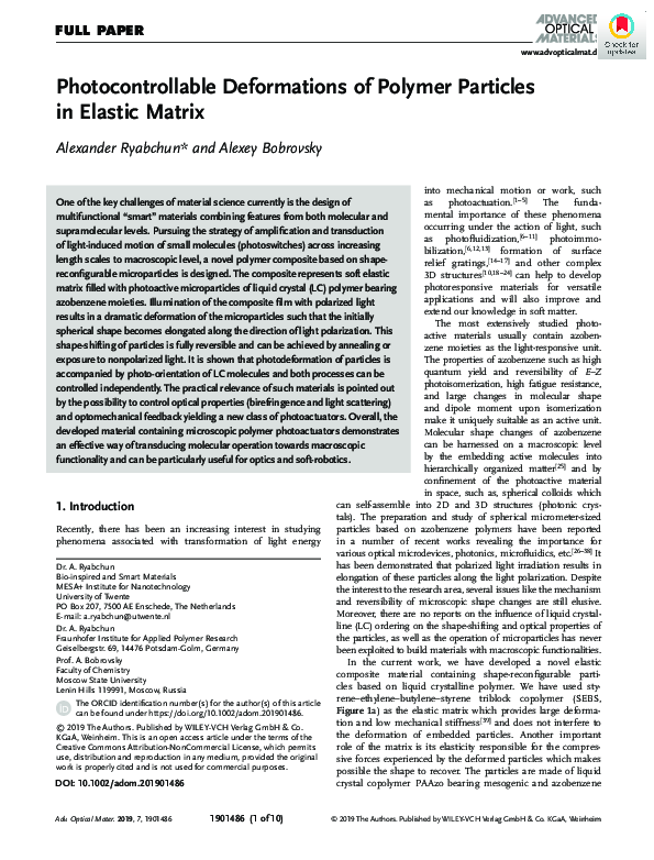 (PDF) Photocontrollable Deformations of Polymer Particles in Elastic Matrix