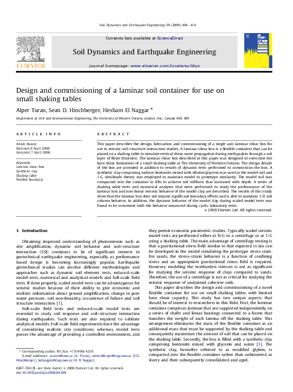 (PDF) Design and commissioning of a laminar soil container for use on small shaking tables