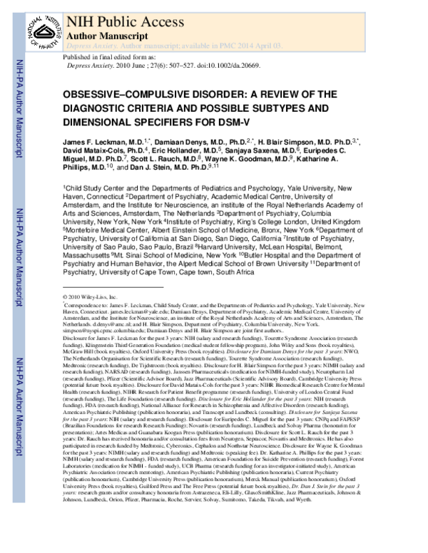 (PDF) Obsessive-compulsive disorder: a review of the diagnostic criteria and possible subtypes ...