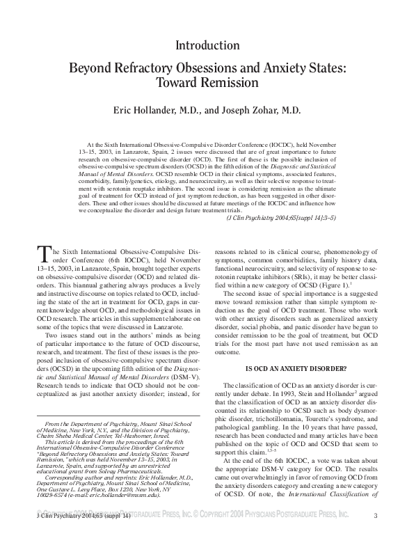 (PDF) Beyond refractory obsessions and anxiety states: toward remission