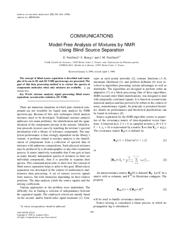 Pdf Model Free Analysis Of Mixtures By Nmr Using Blind Source Separation