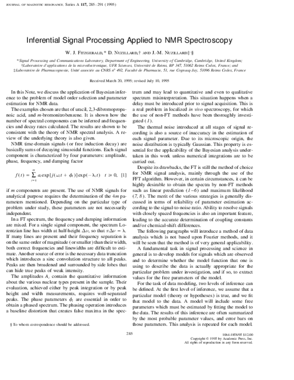 Pdf Inferential Signal Processing Applied To Nmr Spectroscopy