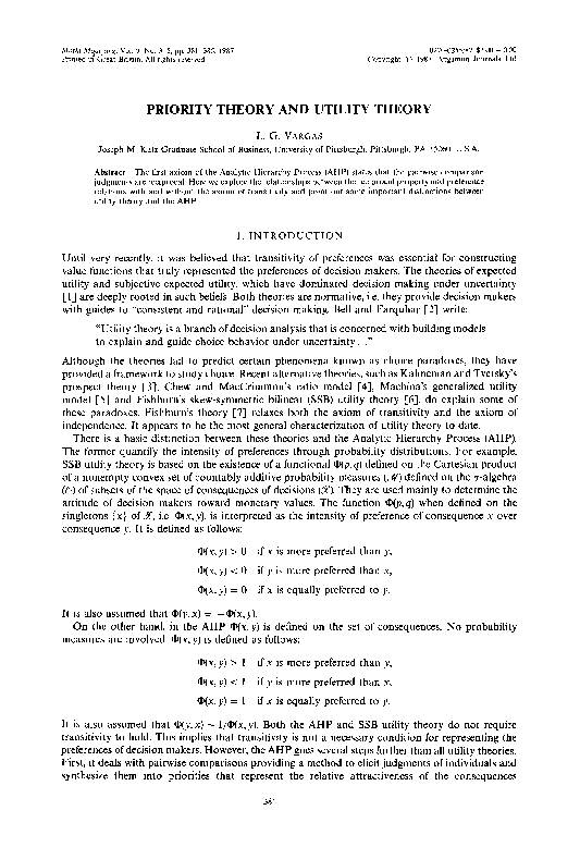 (PDF) Priority theory and utility theory