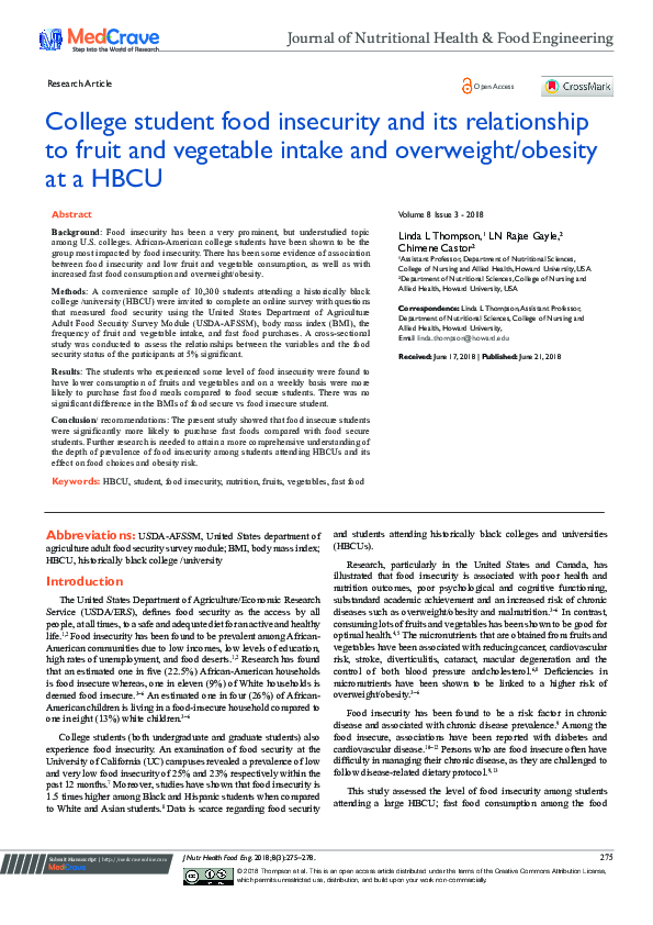 (PDF) College student food insecurity and its relationship to fruit and ...