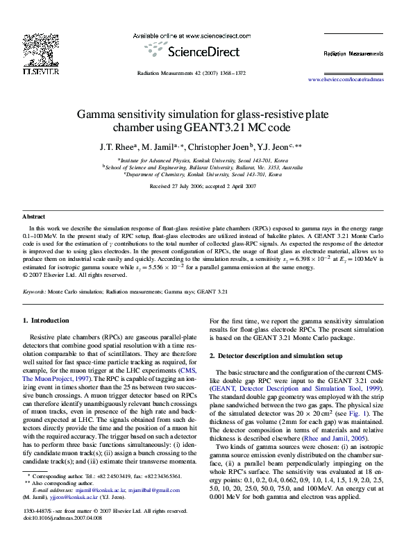 (PDF) Gamma sensitivity simulation for glass-resistive plate chamber ...