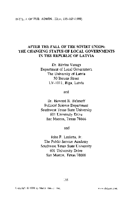 (PDF) After the fall of the soviet union: the changing status of local ...