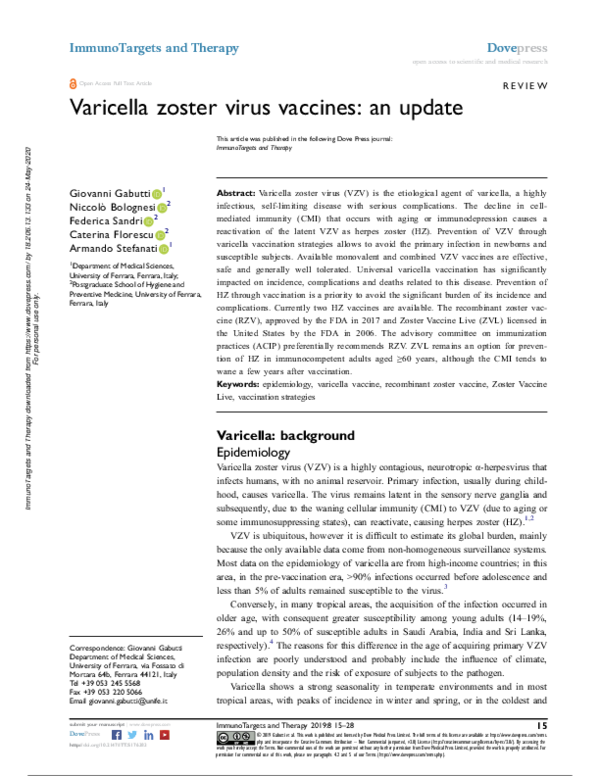 (PDF) Varicella zoster virus vaccines: an update
