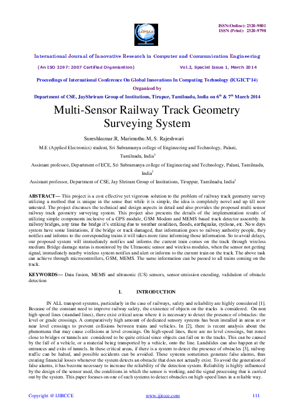 (PDF) Multisensor Railway Track Geometry Surveying System
