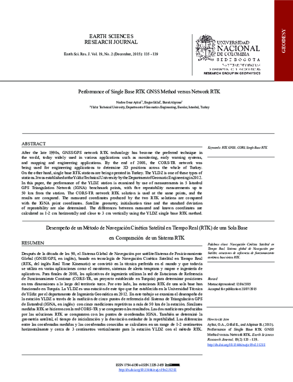 (PDF) Performance of Single Base RTK GNSS Method versus Network RTK