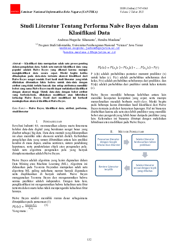 (PDF) Studi Literatur Tentang Performa Naïve Bayes Dalam Klasifikasi Data