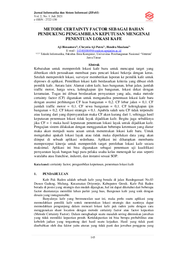 (PDF) Metode Certainty Factor Sebagai Bahan Pendukung Pengambilan ...