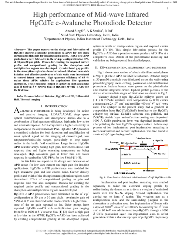 (PDF) High Performance of Midwave Infrared HgCdTe e-Avalanche Photodiode Detector
