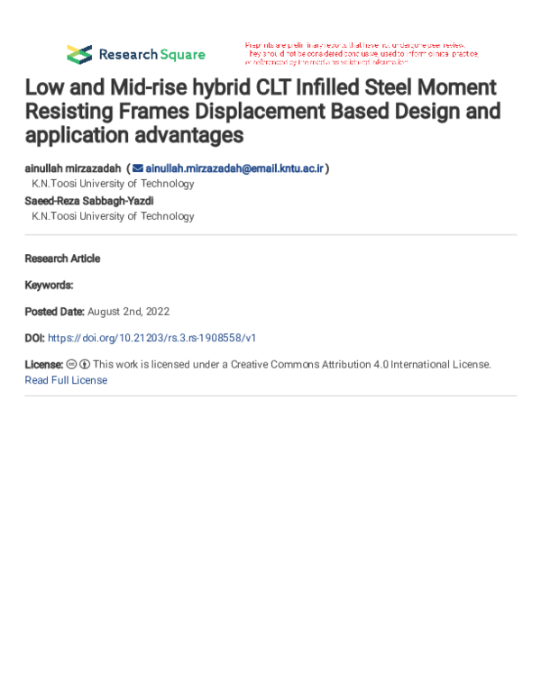 (PDF) Low and Mid-rise hybrid CLT Infilled Steel Moment Resisting ...