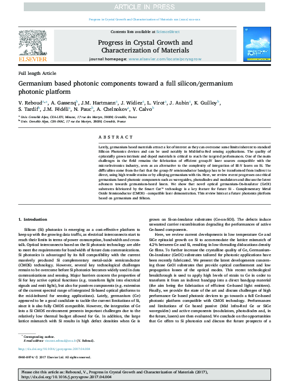 (PDF) Germanium based photonic components toward a full silicon/germanium photonic platform