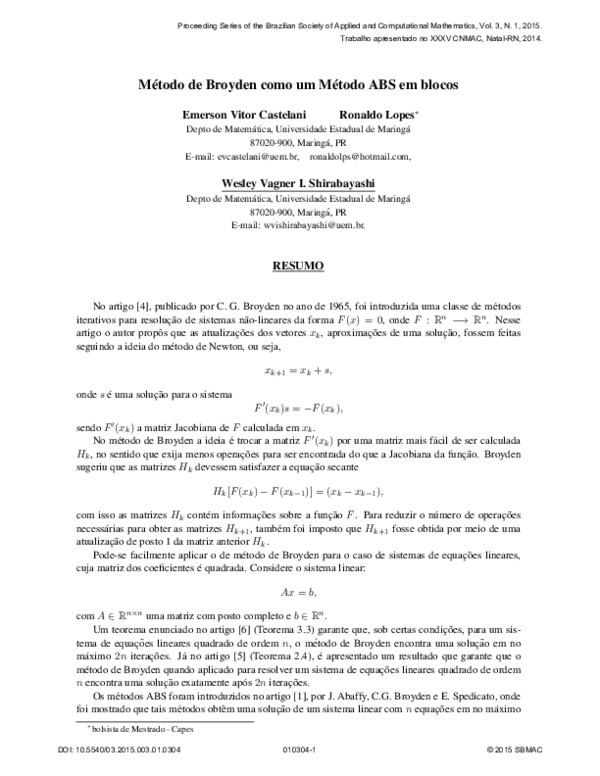 (PDF) Método de Broyden como um Método ABS em blocos