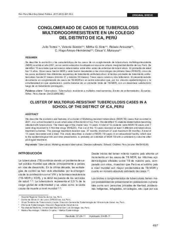 (PDF) Conglomerado de casos de tuberculosis multidrogorresistente en un ...