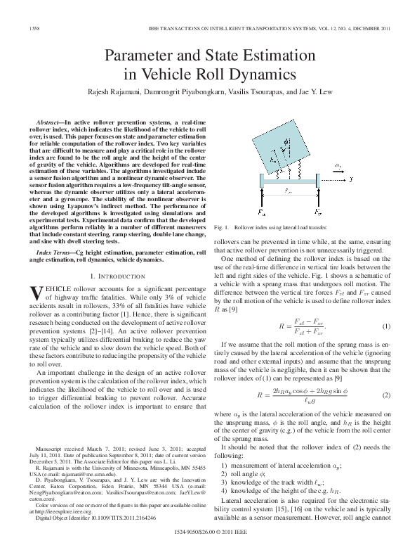 Pdf Parameter And State Estimation In Vehicle Roll Dynamics
