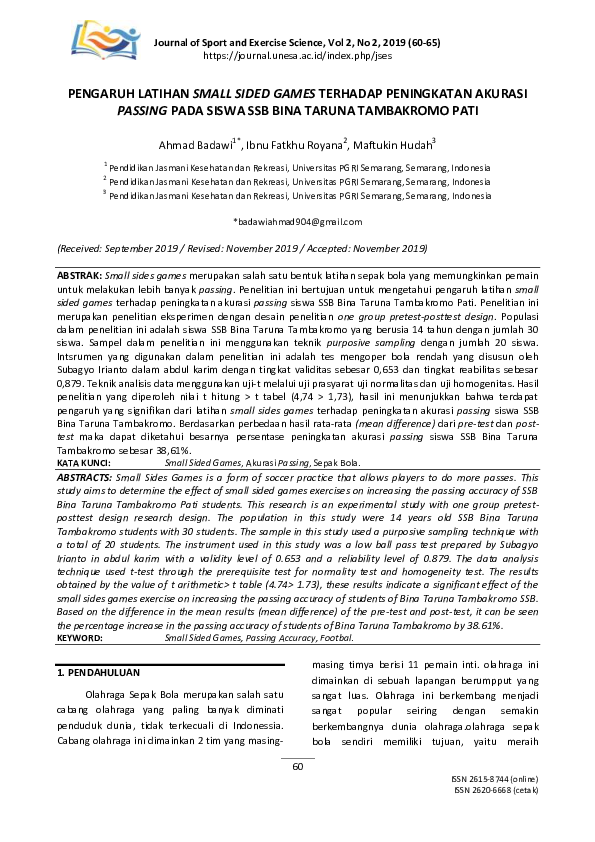 (PDF) Pengaruh Latihan Small Sided Games Terhadap Peningkatan Akurasi Passing Pada Siswa SSB ...