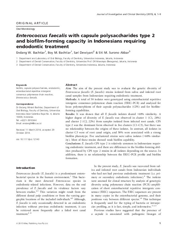 (PDF) Enterococcus faecalis with capsule polysaccharides type 2 and ...