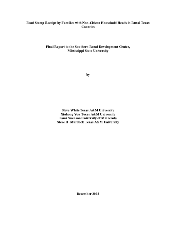 (PDF) Food Stamp Receipt by Families with Non-Citizen Household Heads ...