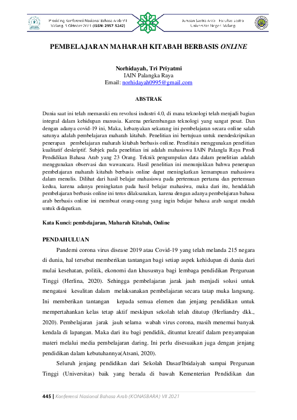 (PDF) Pembelajaran Maharah Kitabah Berbasis Online