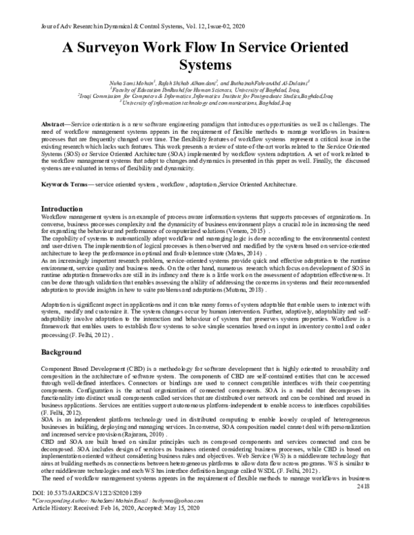 (PDF) A Surveyon Work Flow In Service Oriented Systems | Dr.nuha S ...