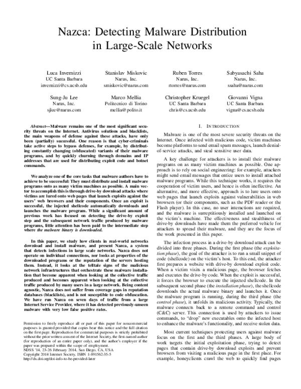 (PDF) Nazca: Detecting Malware Distribution in Large-Scale Networks
