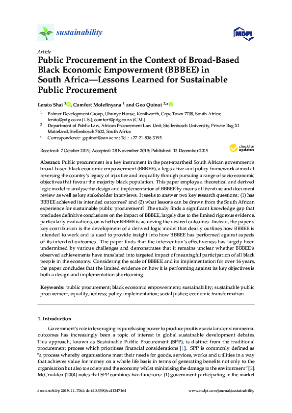 (PDF) Public Procurement in the Context of Broad-Based Black Economic ...