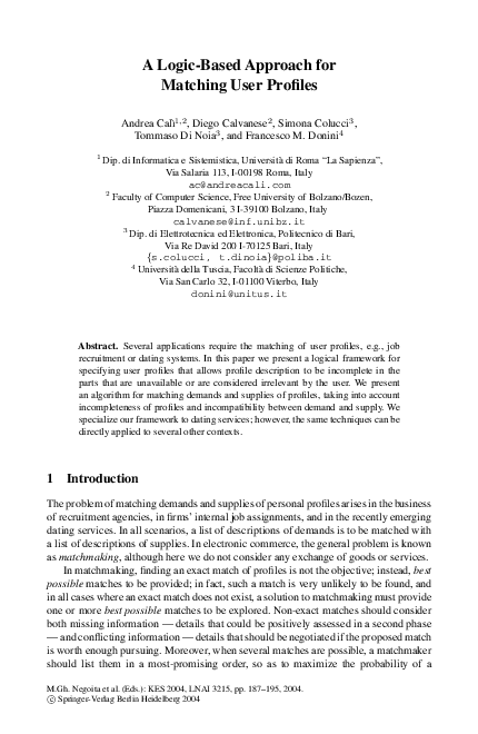(PDF) A Logic-Based Approach for Matching User Profiles