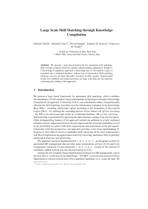 (PDF) Large Scale Skill Matching through Knowledge Compilation