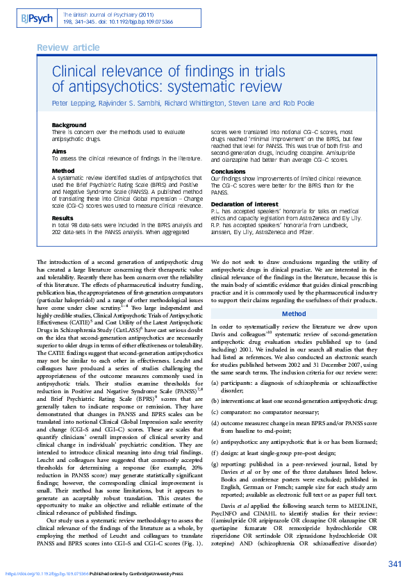(PDF) Clinical relevance of findings in trials of antipsychotics ...